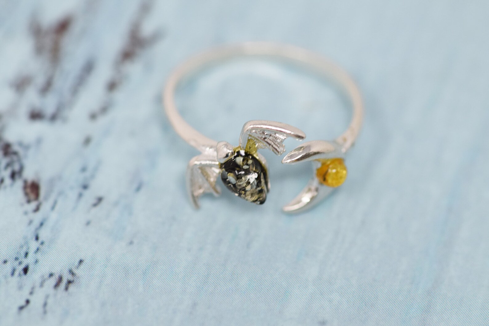 Bat Ring, Bat and Moon Sterling Silver, Adjustable Ring, Bat Jewelry ...
