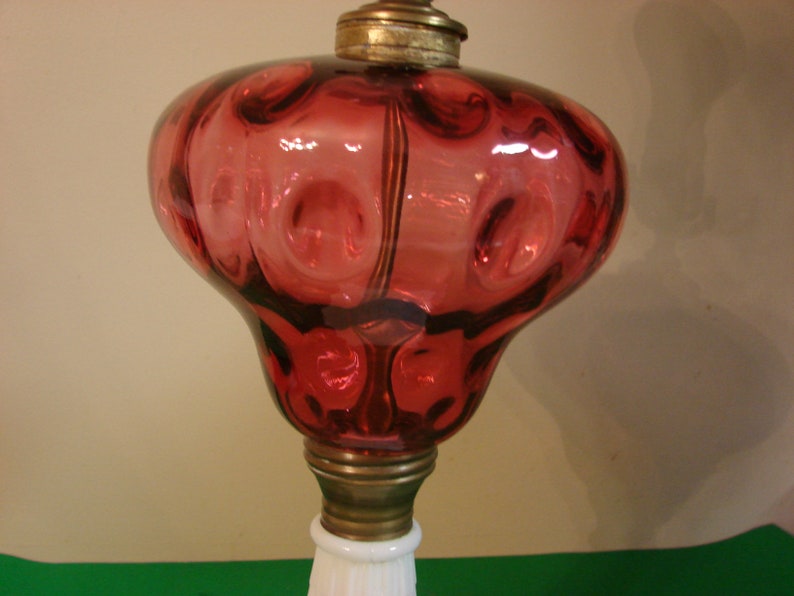 Vintage Elegant Milk Glass Base and Cranberry Thumb Print Top | Etsy