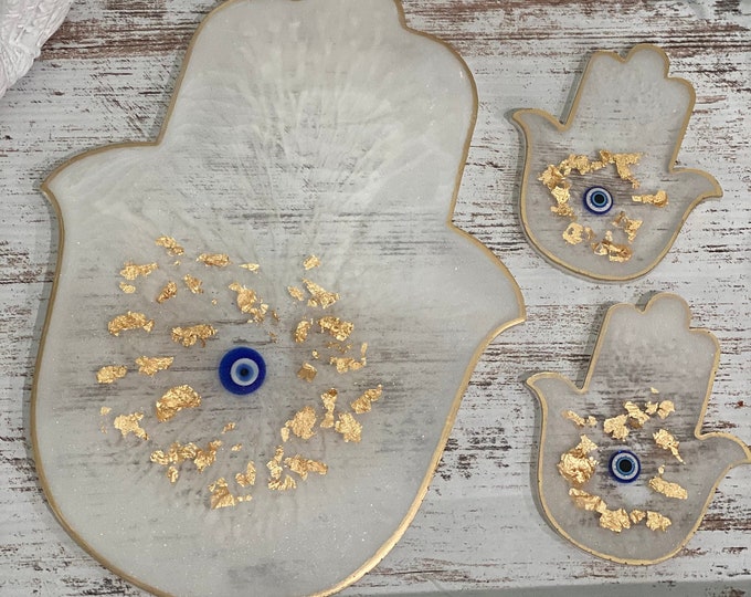 Hamsa Evil Eye Tray With Cute Blue Hamsa's With Option of Tray and 2 ...