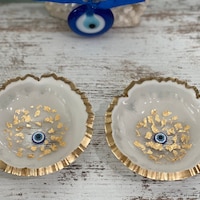 Handmade Ceramic Evil Eye Jewelry Dish: 14K Gold Luster Trinket Tray - Etsy