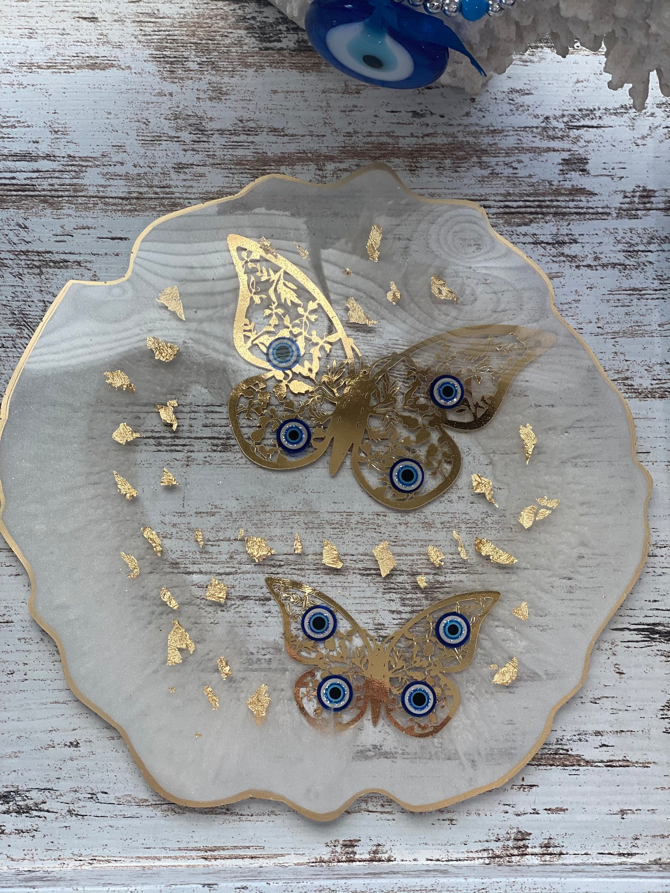 Evil Eye Butterfly Tray Agate Style | Options of Gold or Silver ...