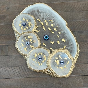 Evil Eye Tray and Coasters Set | Gold or Silver - Etsy