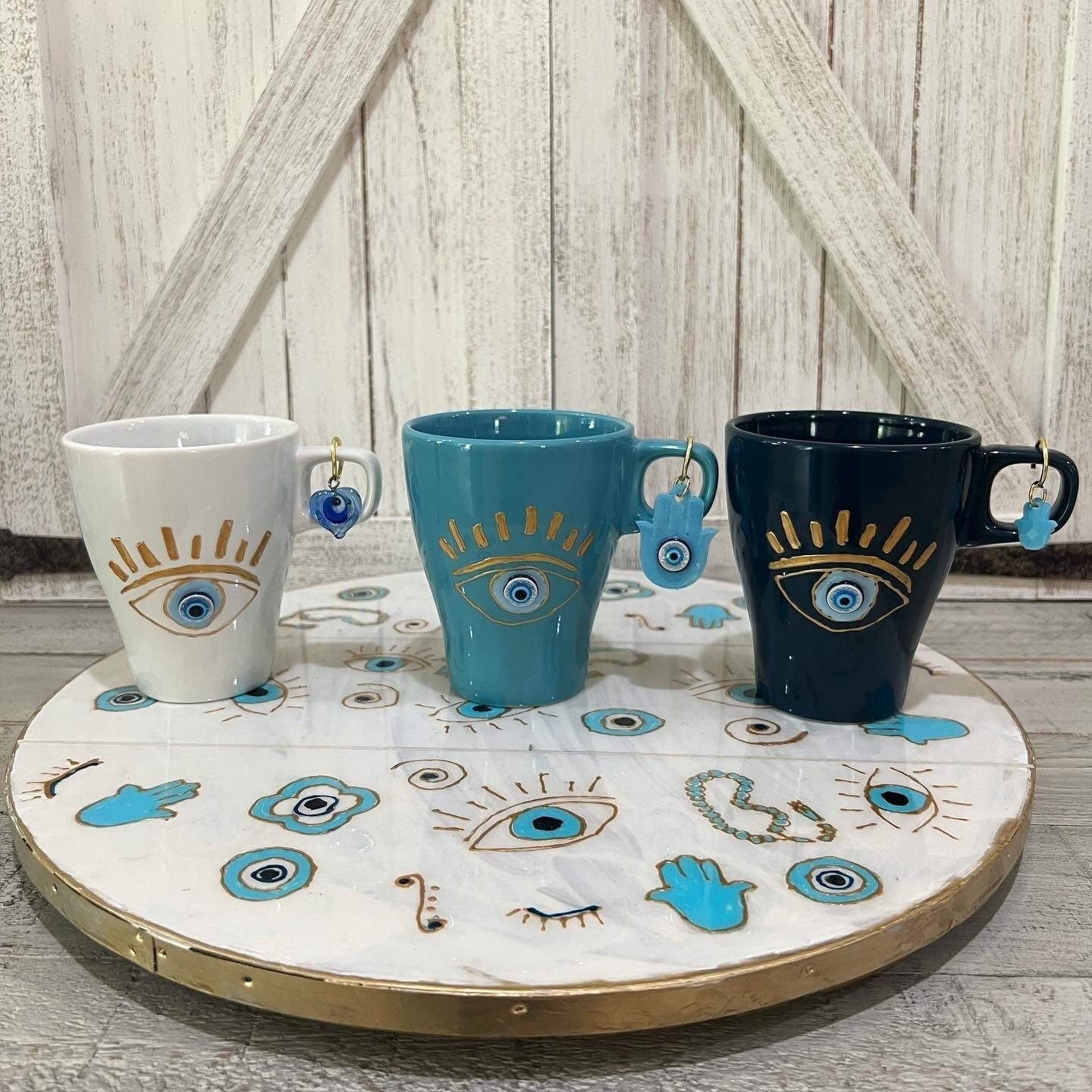 Evil Eye Mug (10 Oz) With Evil Eye Heart or Large Hamsa or Small Hamsa ...