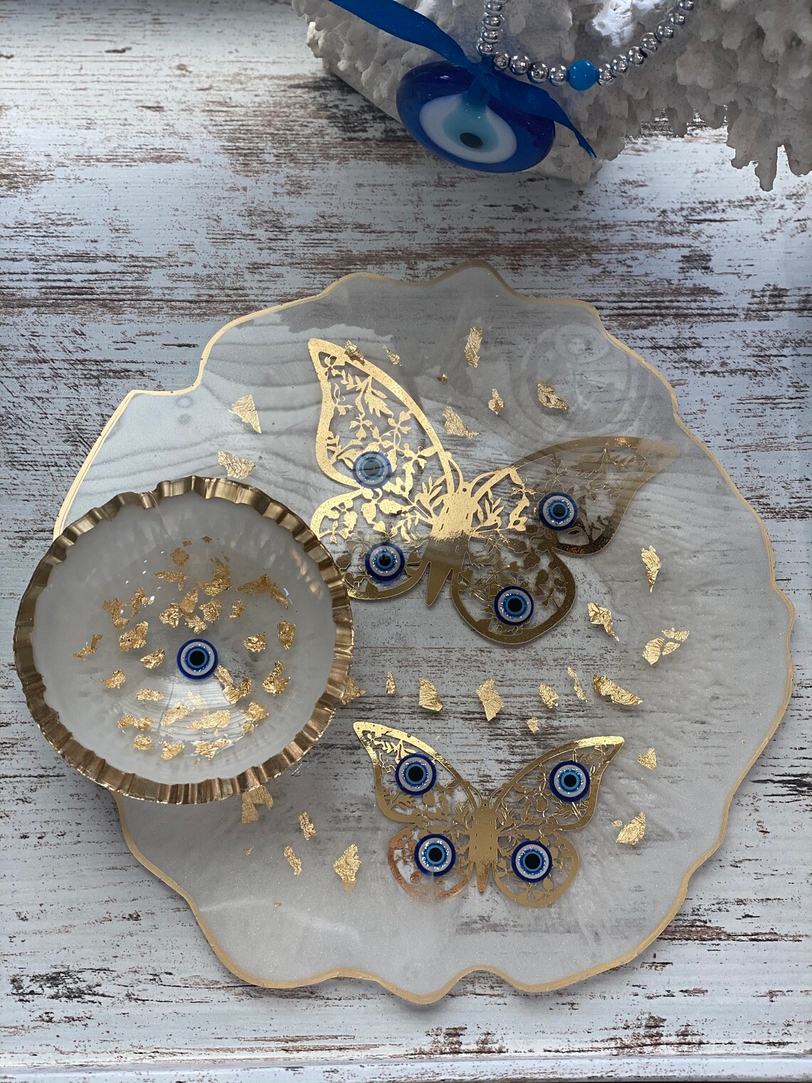 Evil Eye Butterfly Tray Agate Style | Options of Gold or Silver ...