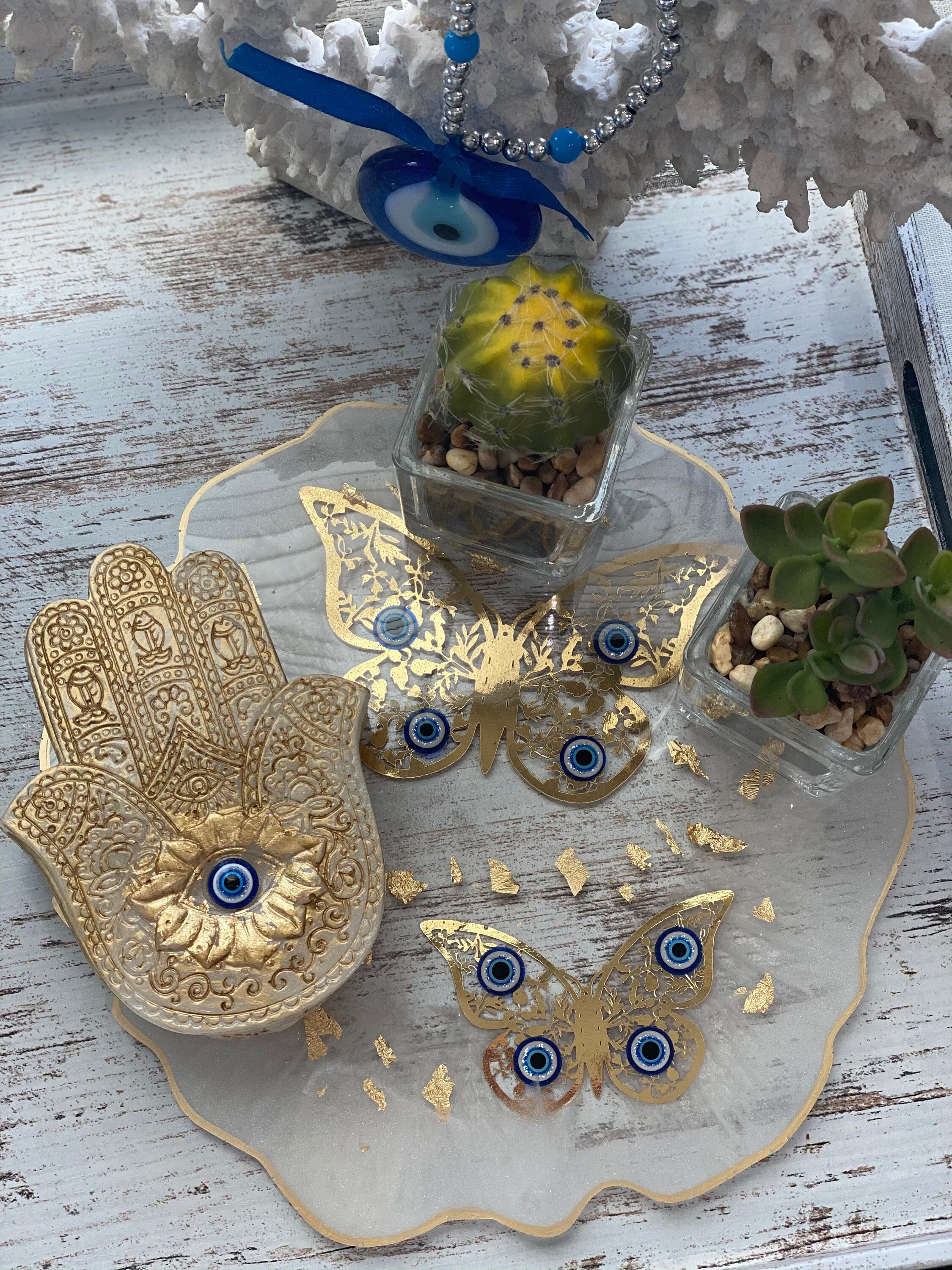 Evil Eye Butterfly Tray Agate Style | Options of Gold or Silver ...