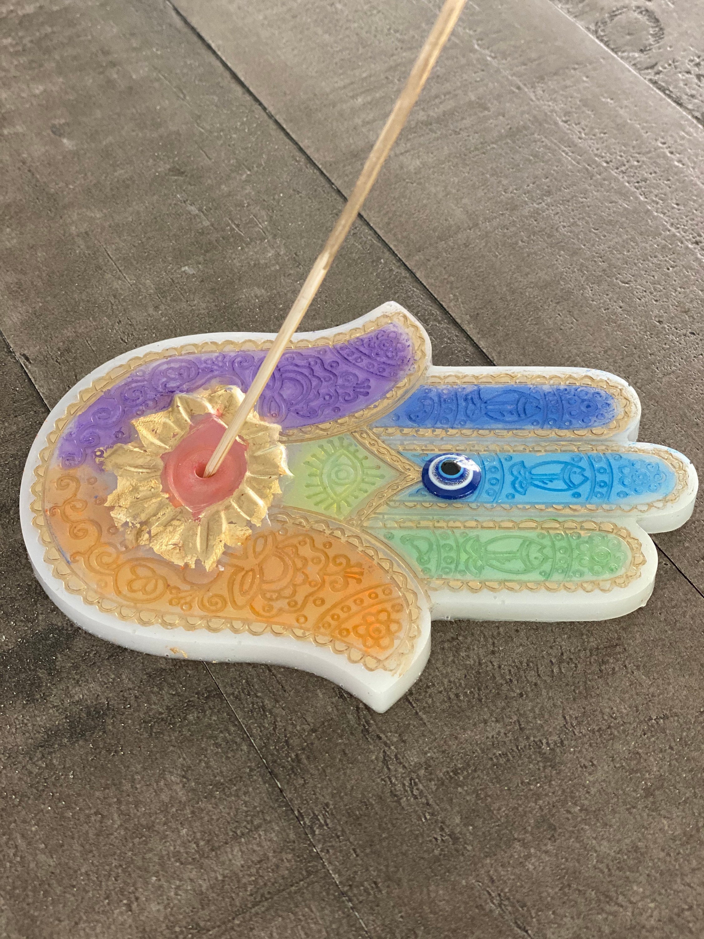 Hamsa Evil Eye Chakra Incense Holder With Chakra Colors | Etsy