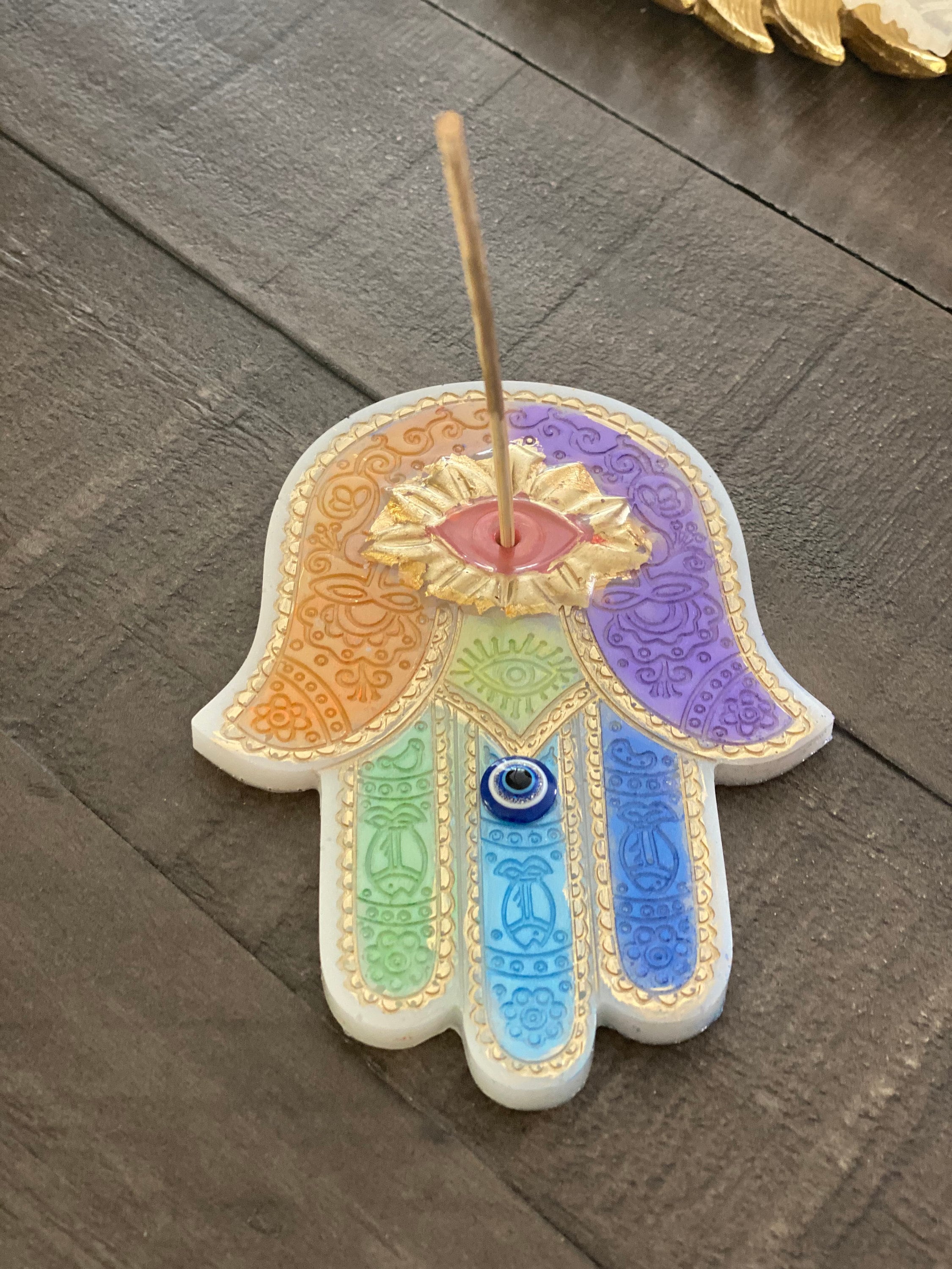 Hamsa Evil Eye Chakra Incense Holder With Chakra Colors | Etsy