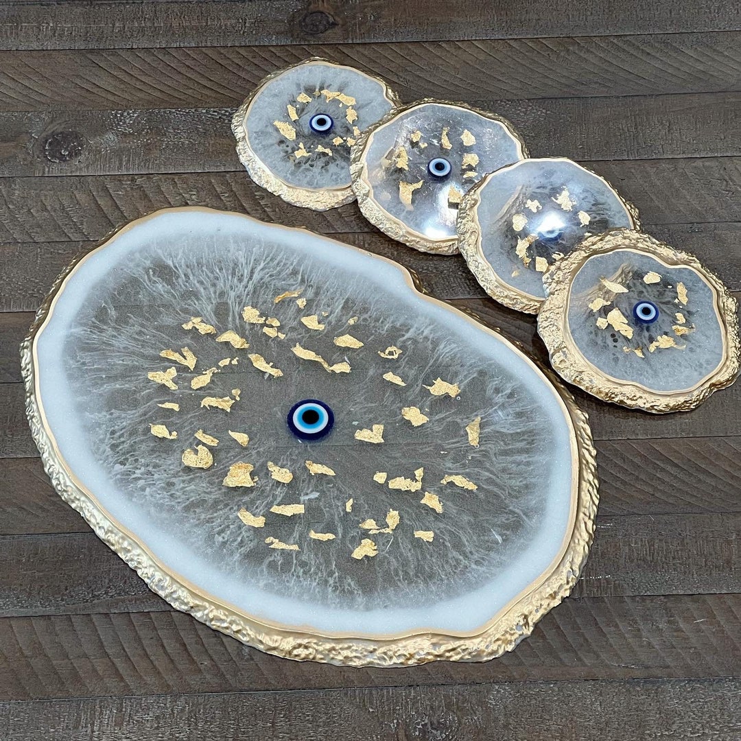 Evil Eye Tray and Coasters Set | Gold or Silver - Etsy