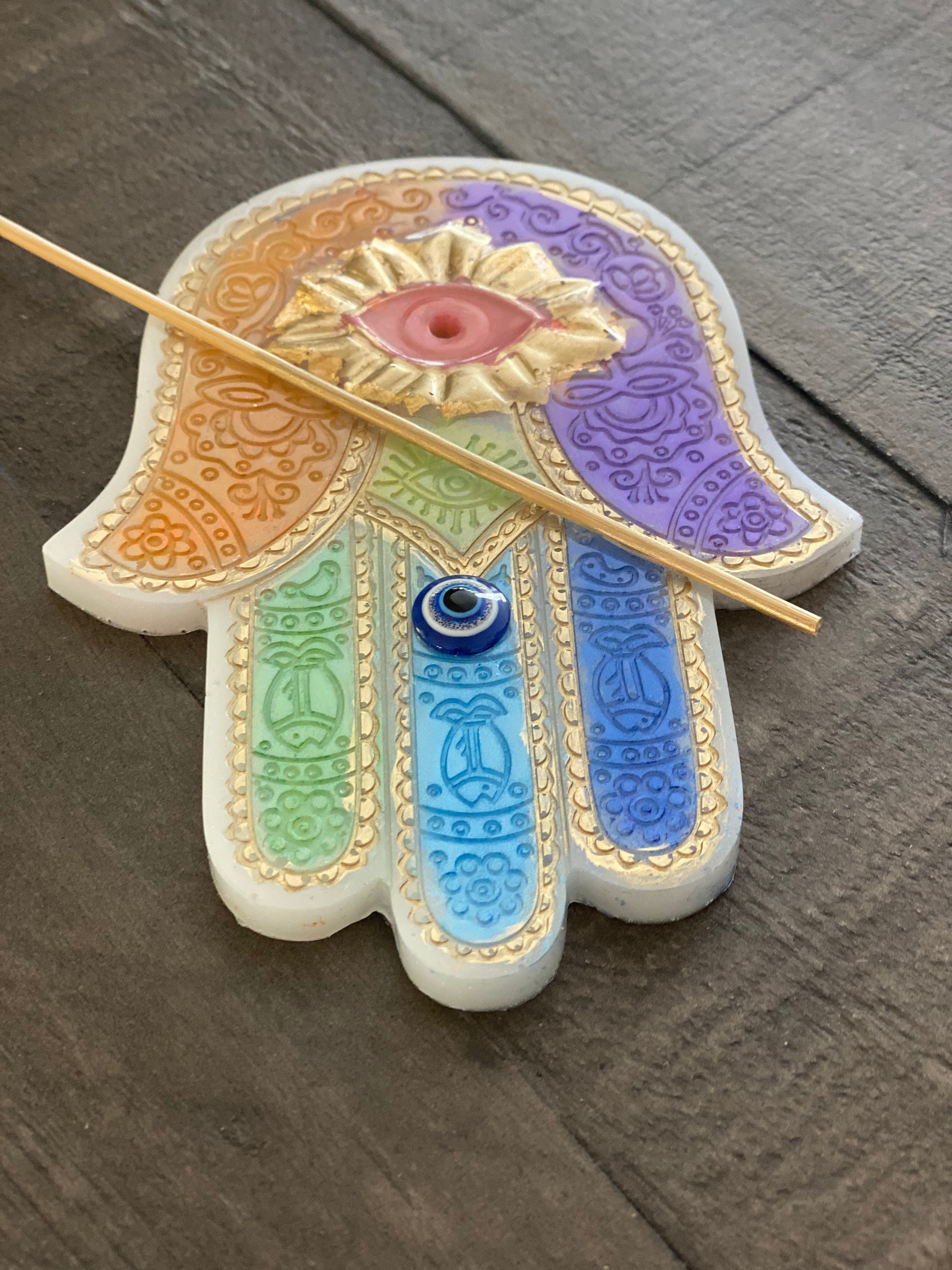 Hamsa Evil Eye Chakra Incense Holder With Chakra Colors | Etsy