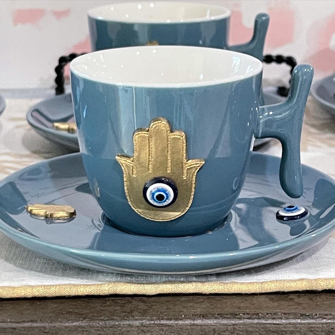 Evil Eye & Hamsa Tea/coffee Set: 6 Cups and 6 Saucers| Tea/coffee Set ...