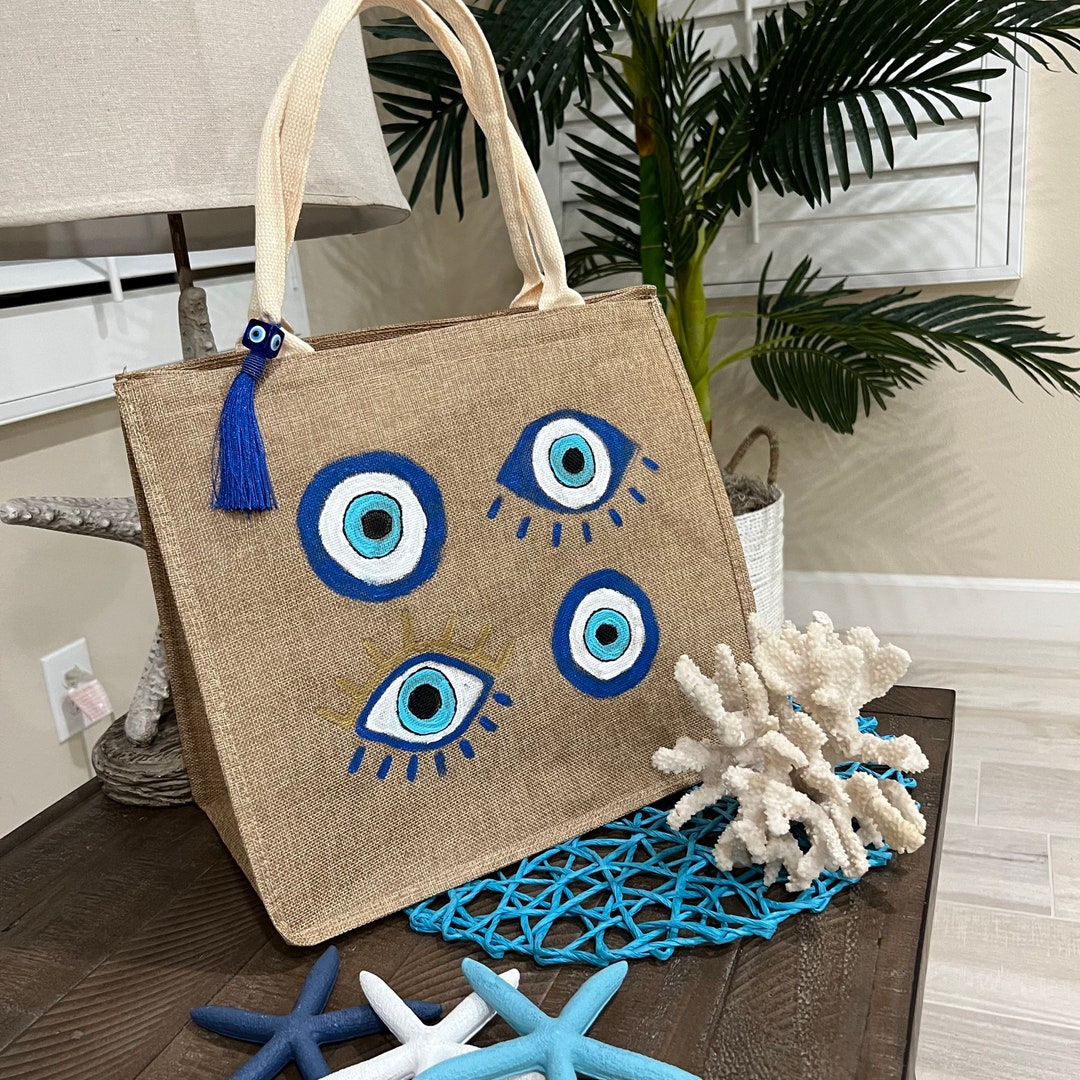 Evil Eye Hand Painted Tote Bag Gift | Creative Gift | - Etsy