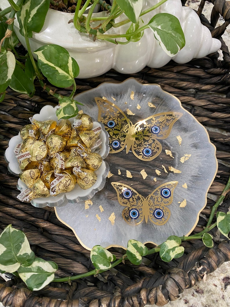 Evil Eye Butterfly Tray Agate Style | Options of Gold or Silver ...