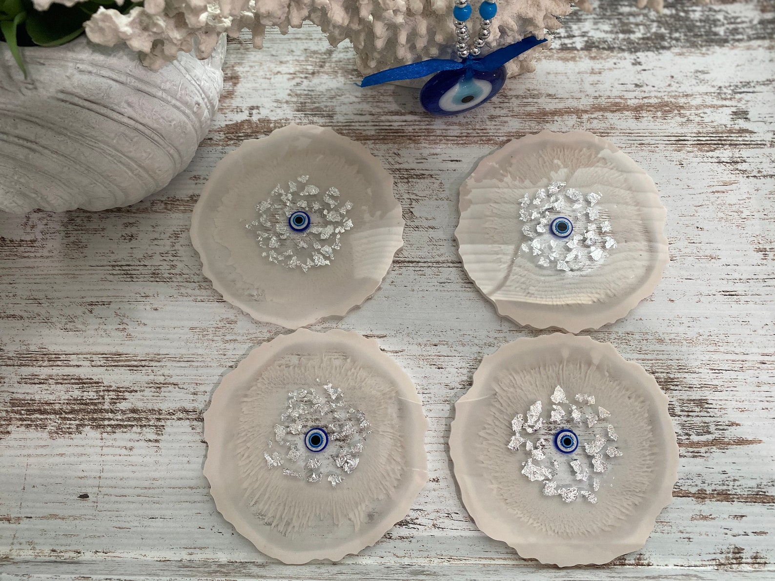 Evil Eye Coaster Set Set of Four Beige | Etsy