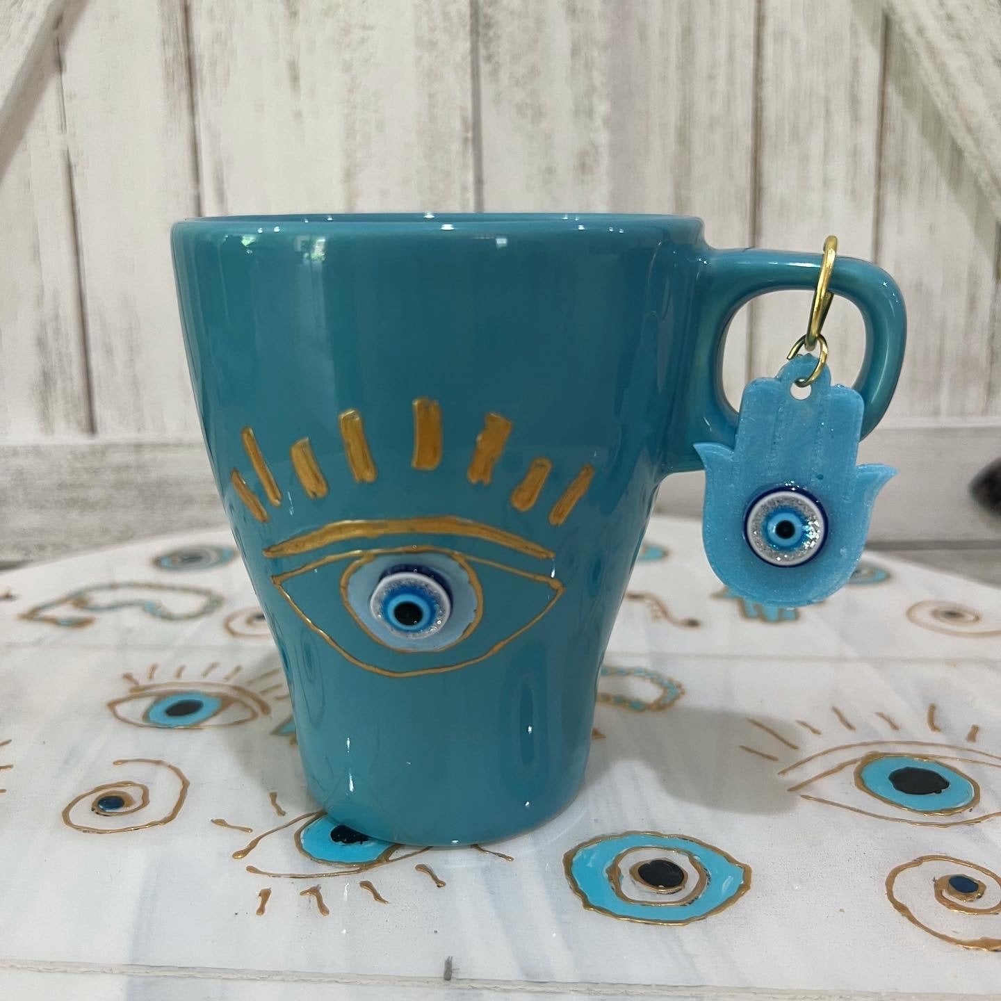 Evil Eye Mug (10 Oz) With Evil Eye Heart or Large Hamsa or Small Hamsa ...