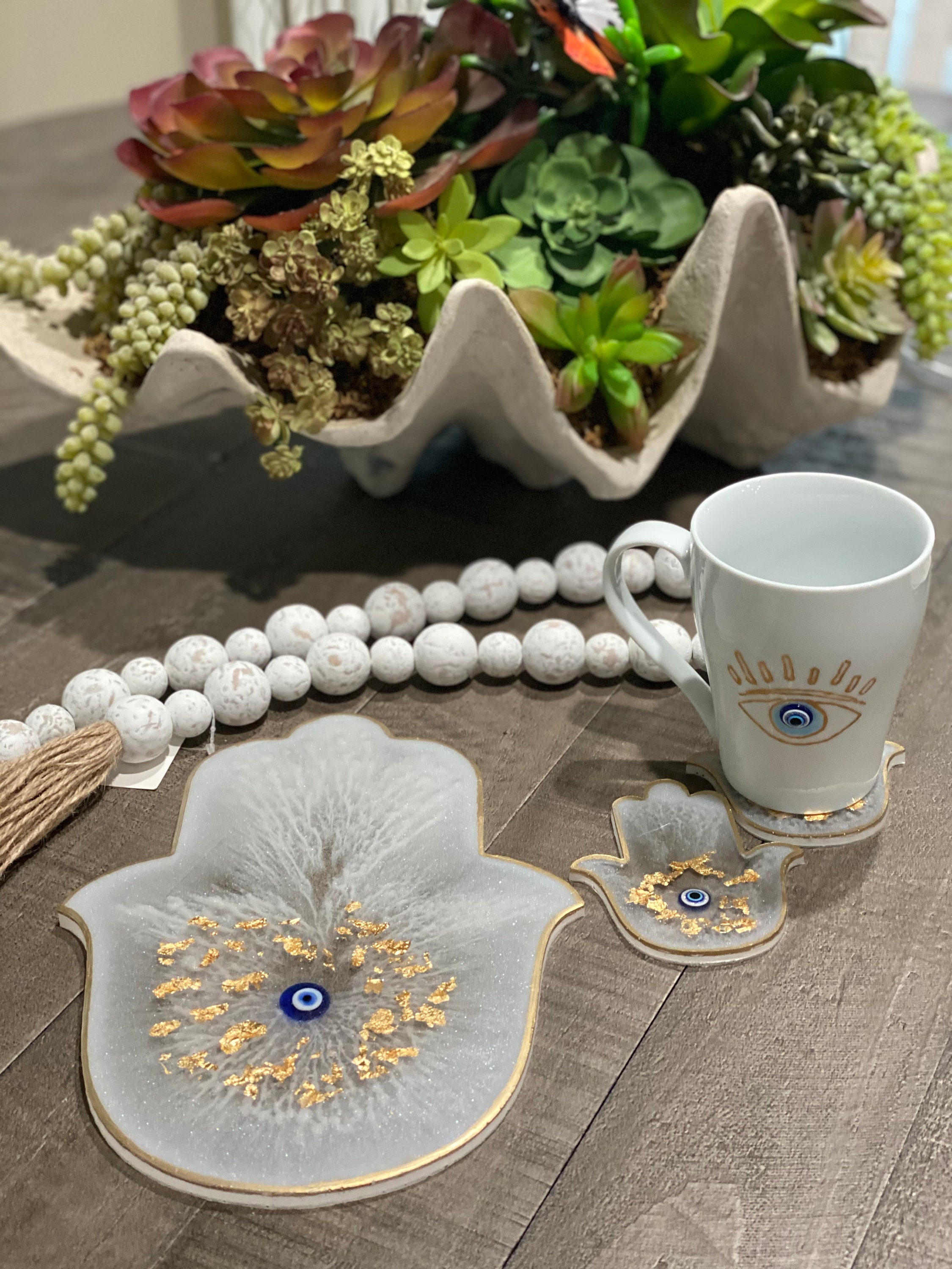 Hamsa Evil Eye Tray With Cute Blue Hamsa's With Option - Etsy