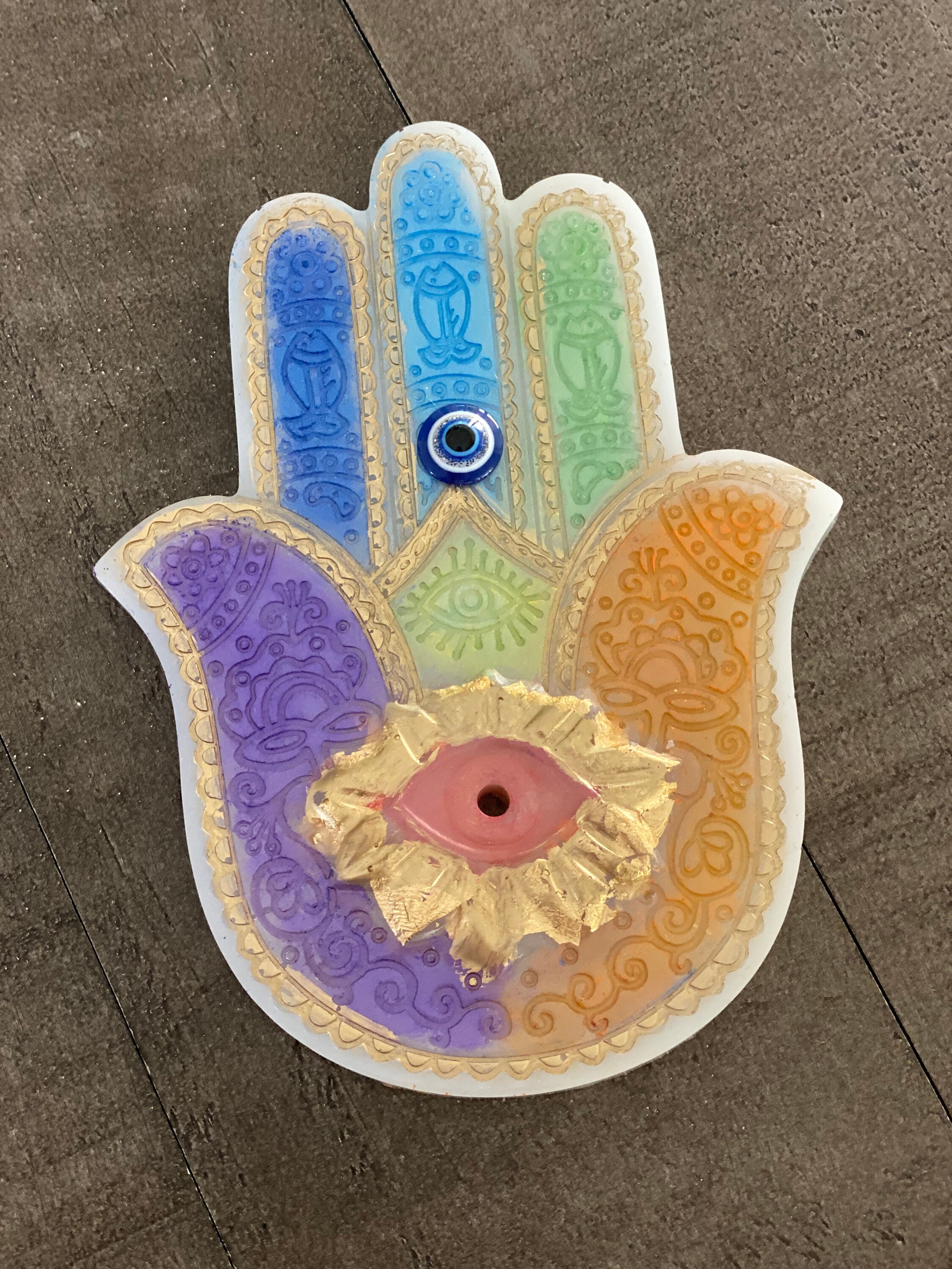 Hamsa Evil Eye Chakra Incense Holder With Chakra Colors | Etsy