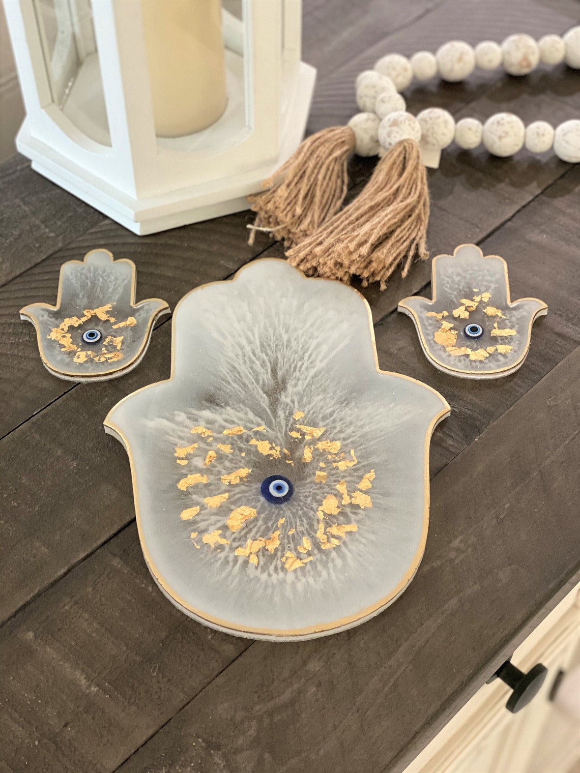 Hamsa Evil Eye Tray With Cute Blue Hamsa's With Option - Etsy