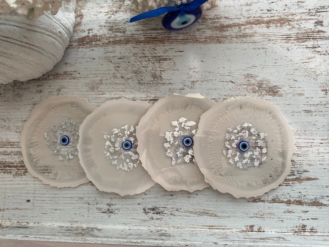 Evil Eye Coaster Set Set of Four Beige | Etsy