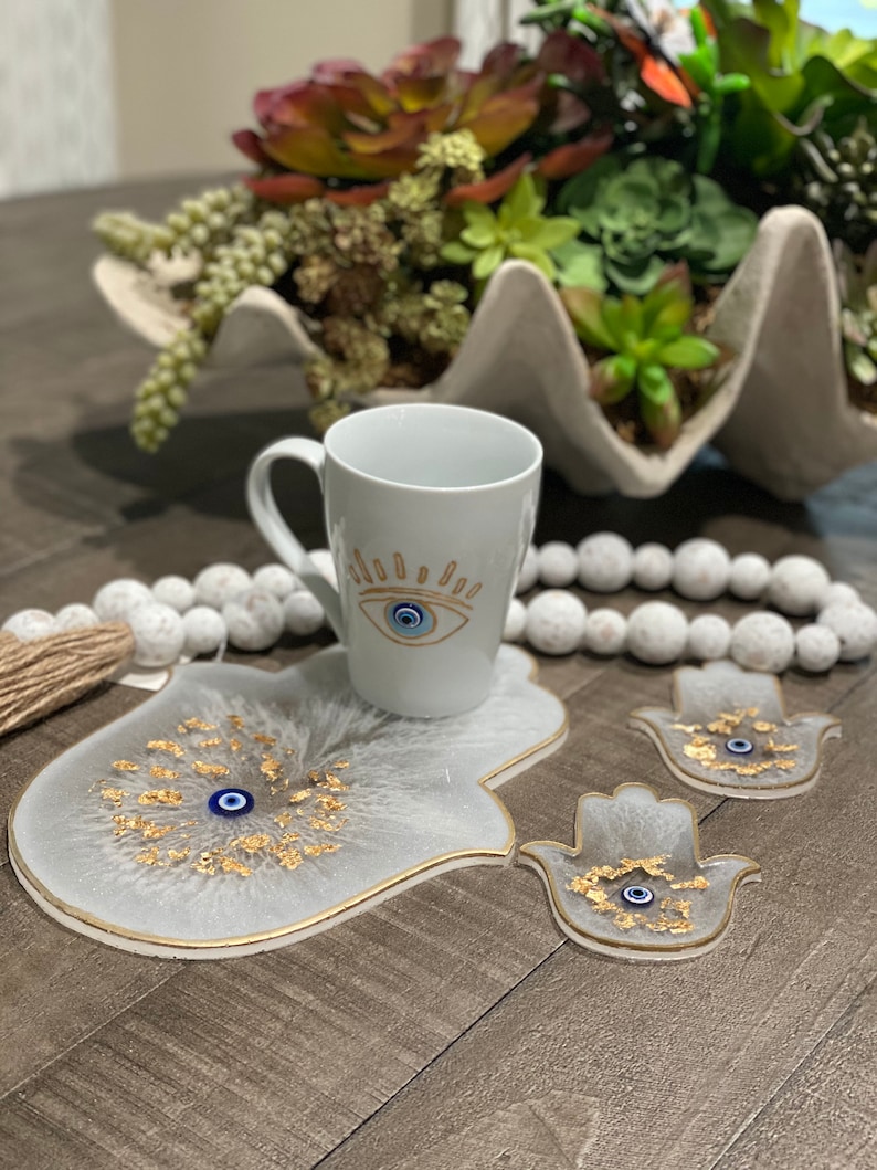 Hamsa Evil Eye Tray With Cute Blue Hamsa's With Option - Etsy