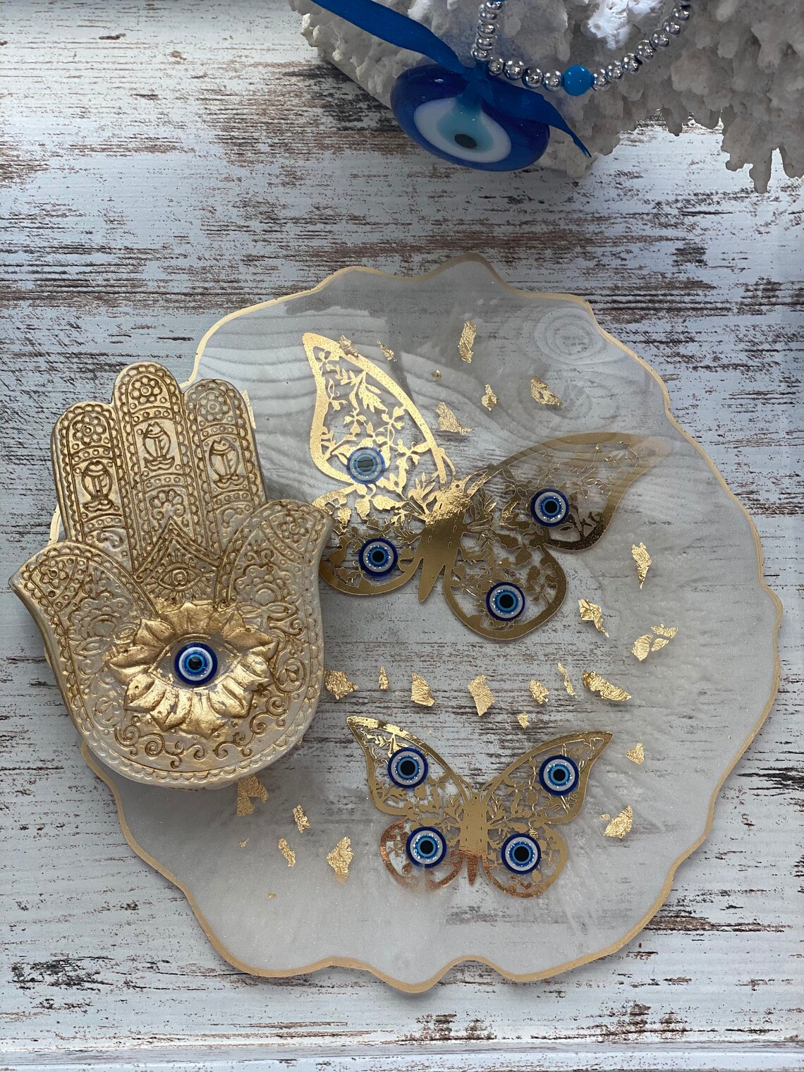 Evil Eye Butterfly Tray Agate Style | Options of Gold or Silver ...