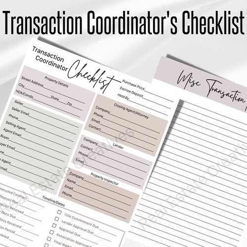 Transaction Coordinator Checklist Transaction Coordinate - Etsy
