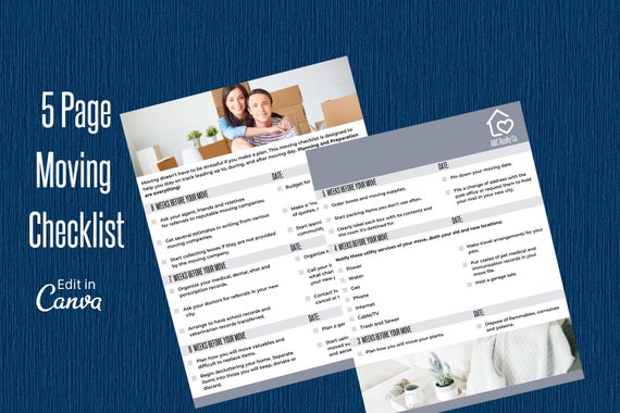 Moving Guide Checklist Real Estate Agent Canva Template | Etsy
