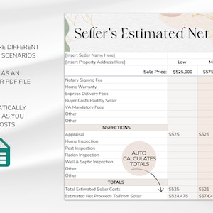 Multiple Offers and Net Sheet Spreadsheet Bundle, Real Estate ...