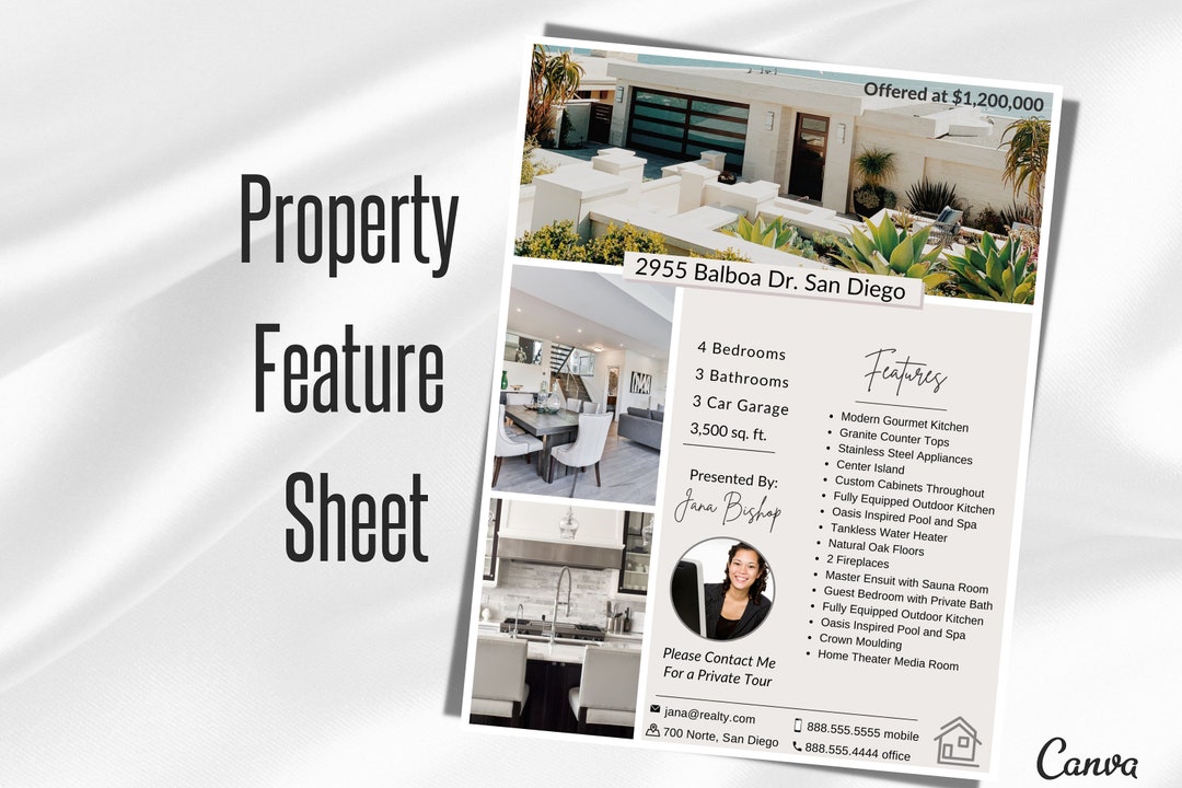Real Estate Feature Sheet, Real Estate Home Information Sheet, Real ...