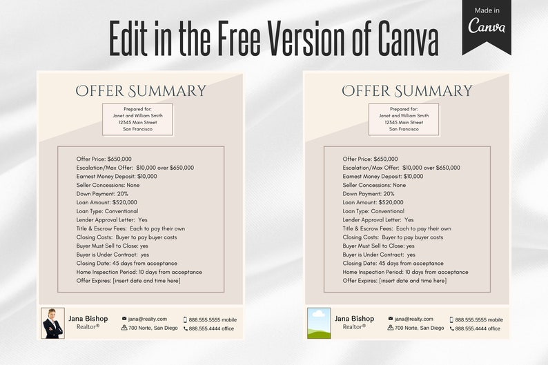 Real Estate Offer Cover Sheet, Real Estate Offer Summary, Purchase ...