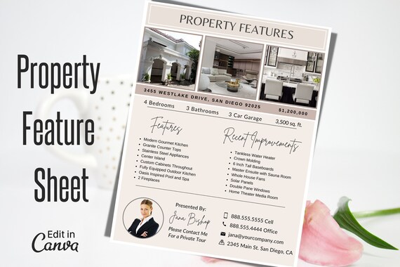 Real Estate Home Feature Sheet Flyer Template Real Estate | Etsy