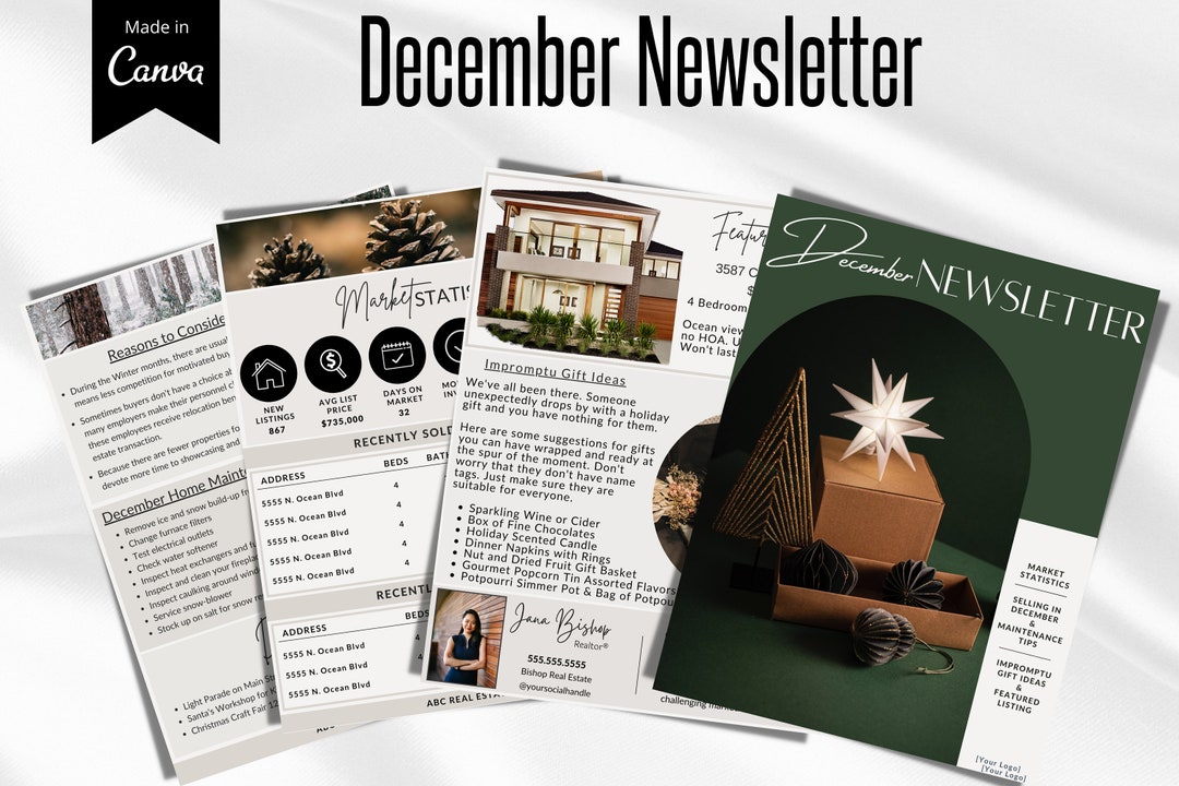 Real Estate Monthly Newsletter, December Realtor News Letter, Christmas ...