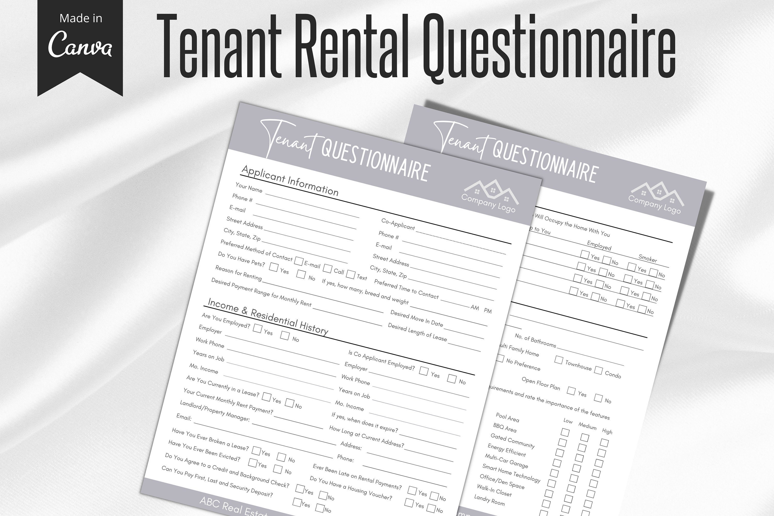 Tenant Rental Questionnaire Real Estate, Landlord Forms Templates ...