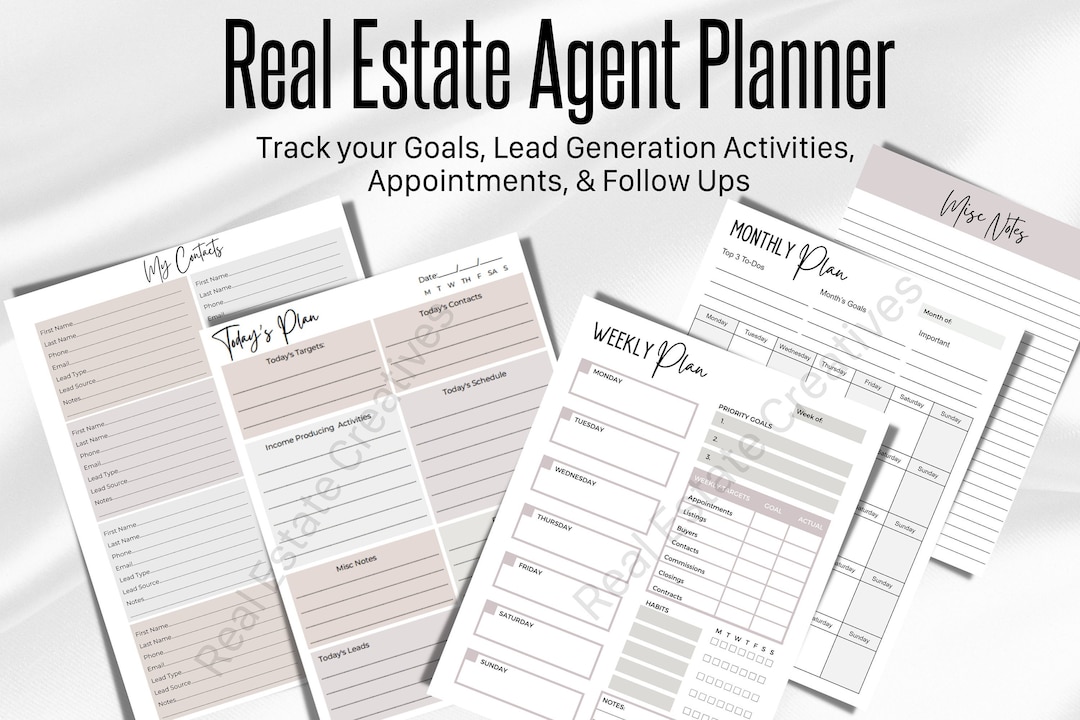 Real Estate Agent Daily Planner, Realtor Goal Tracker Planner, Real ...