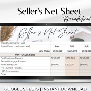 Real Estate Sellers Estimated Net Proceeds Spreadsheet, Sellers Net ...