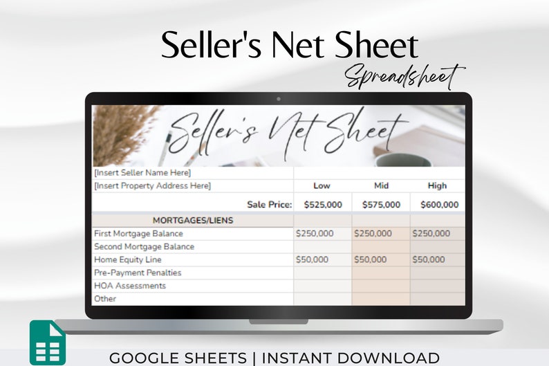 Real Estate Sellers Estimated Net Proceeds Spreadsheet, Sellers Net ...