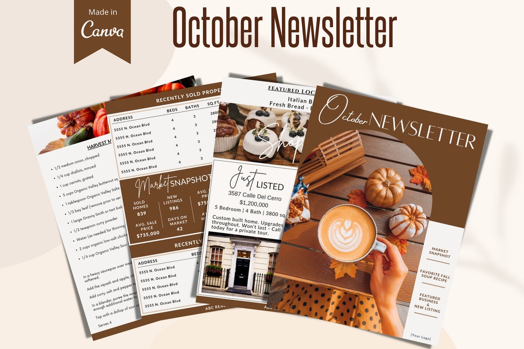 October Real Estate Newsletter, Fall Newsletter Template Editable ...
