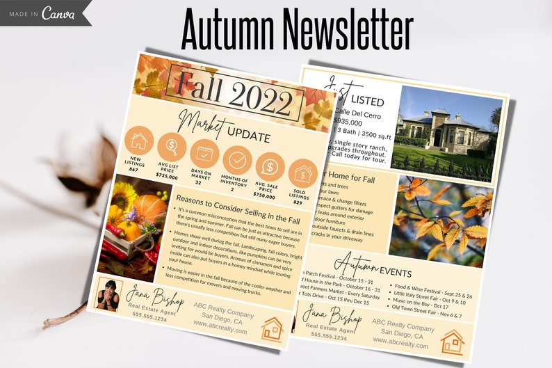 Real Estate Fall Newsletter Template, Realtor Newsletter, Real Estate ...