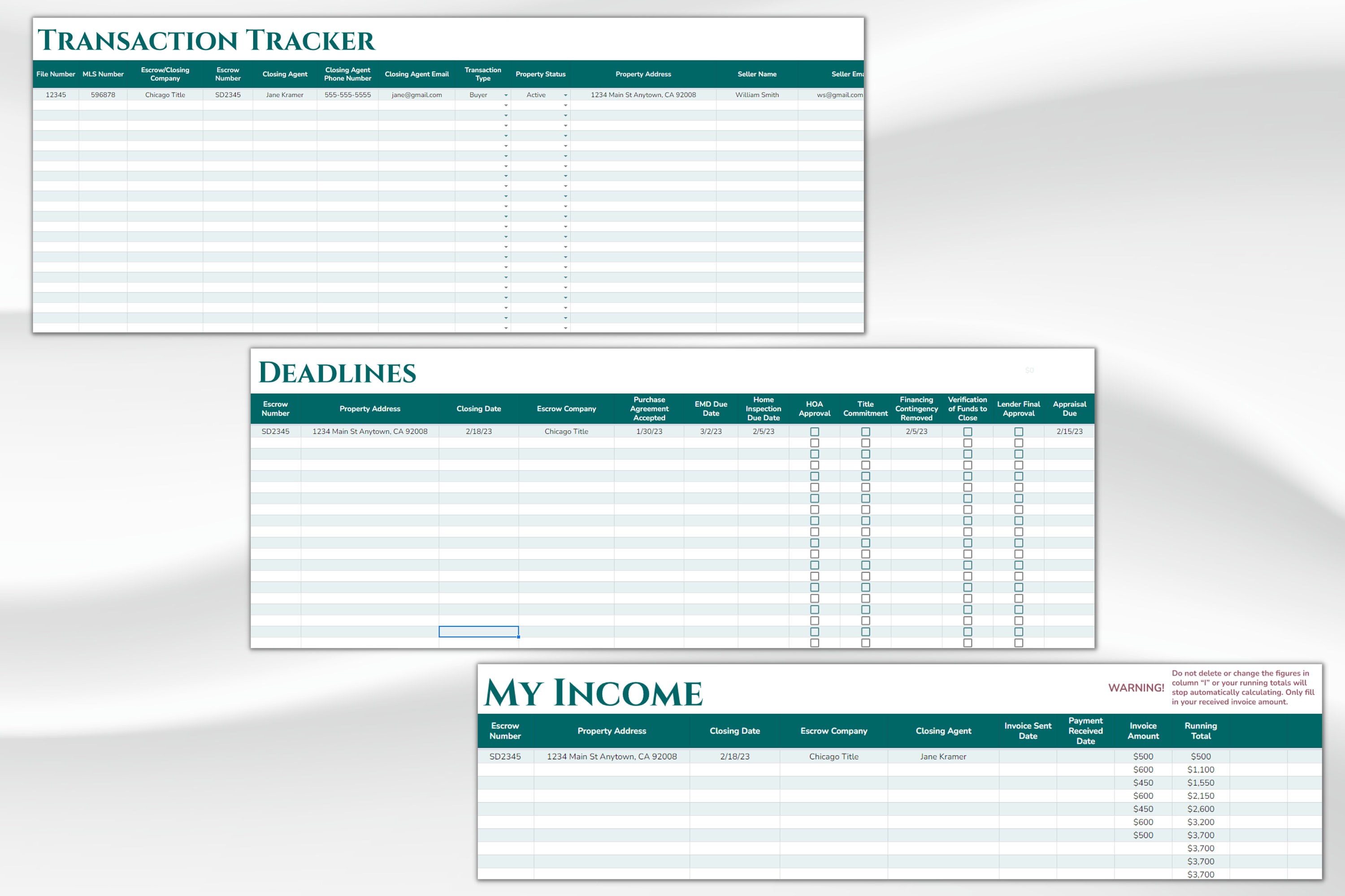 Real Estate Transaction Tracking Spreadsheet, Transaction Timeline ...