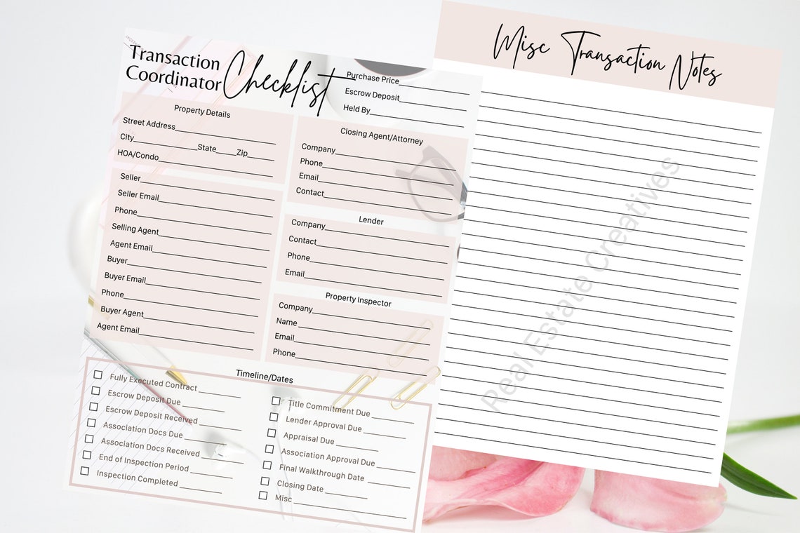 Real Estate Transaction Coordinator Tracking Sheet, Real Estate ...