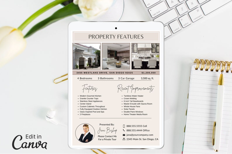 Real Estate Home Feature Sheet Flyer Template, Real Estate Marketing ...