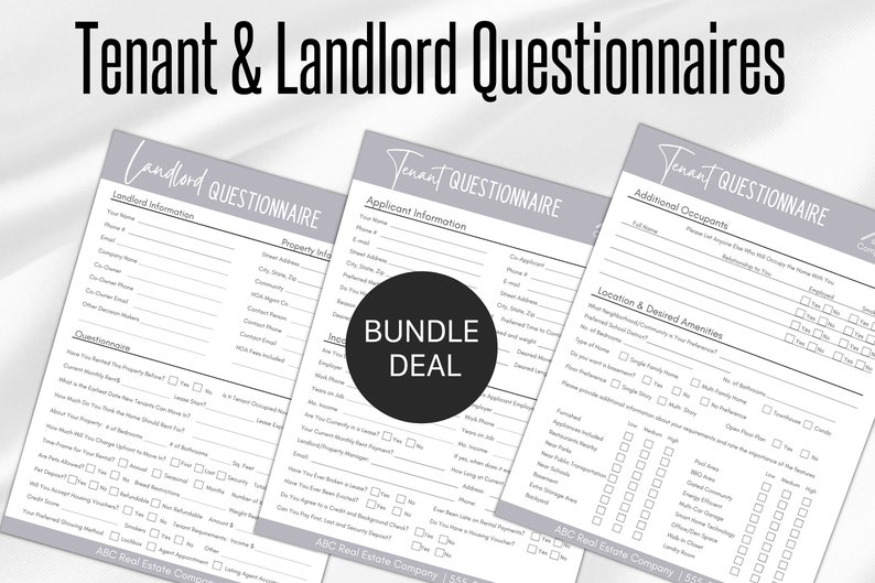 Tenant & Landlord Questionnaire Templates Real Estate Rental - Etsy