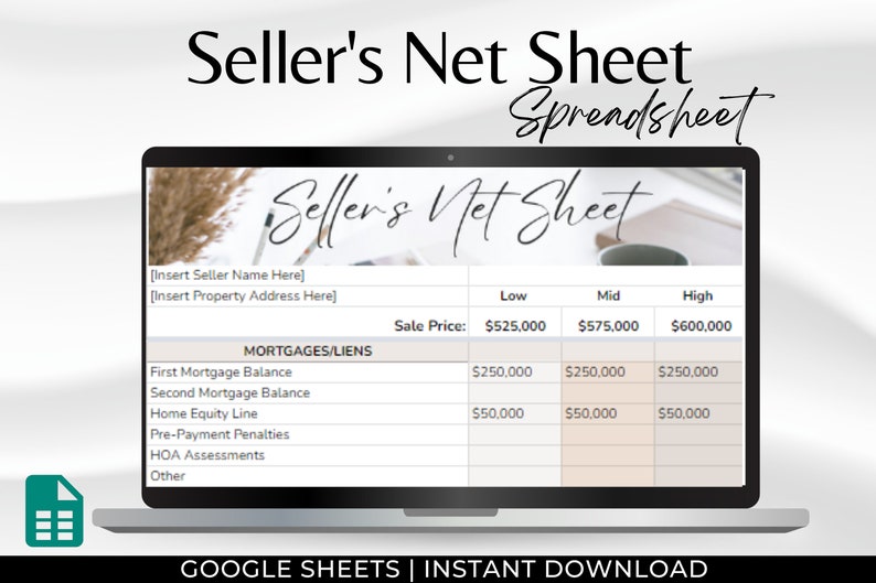 Real Estate Sellers Estimated Net Proceeds Spreadsheet - Etsy