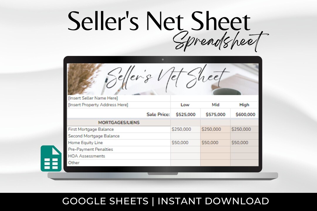 Real Estate Sellers Estimated Net Proceeds Spreadsheet, Sellers Net ...