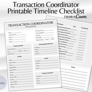 Transaction Coordinator Checklist, Transaction Coordinator Printable ...