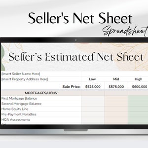 Real Estate Sellers Estimated Net Proceeds Spreadsheet, Sellers Net ...