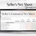 Real Estate Sellers Estimated Net Proceeds Spreadsheet, Sellers Net ...