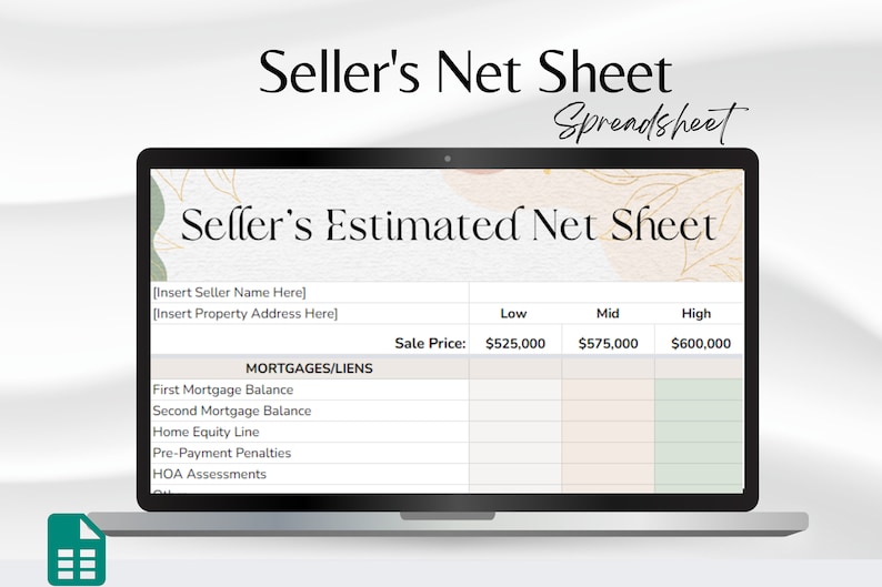 Real Estate Sellers Estimated Net Proceeds Spreadsheet, Sellers Net ...