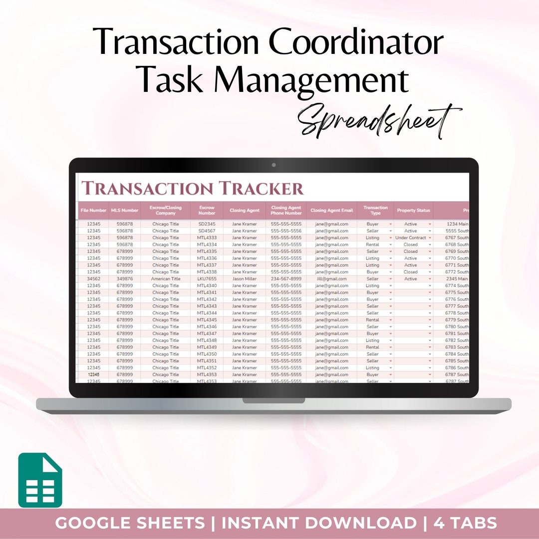 Real Estate Transaction Coordinator Spreadsheet, Transaction ...