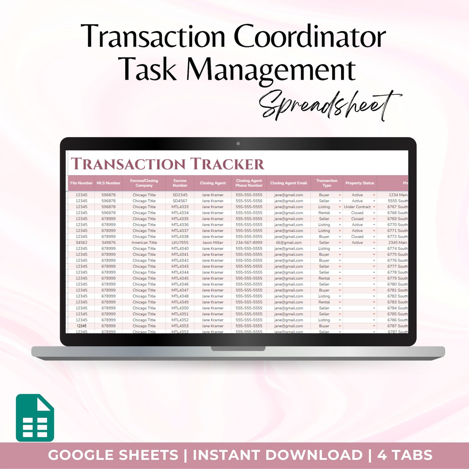 Transaction Coordinator Tracking Spreadsheet, Real Estate TC Checklist ...