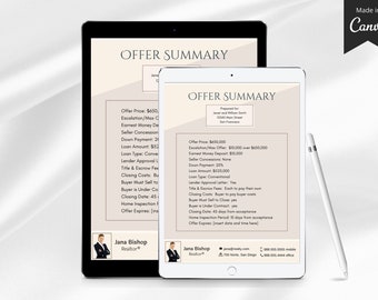 Real Estate Offer Summary Sheet Real Estate Marketing Real - Etsy